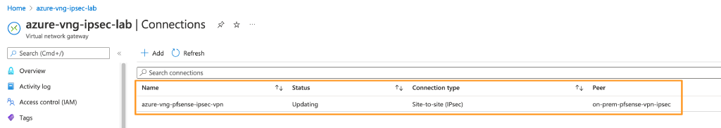 Create an Azure Virtual Network Gateway IPSec VPN to PFSense
